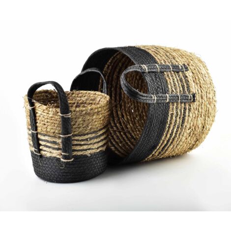 BALI Lot de 2 PANIERS jonc de mer 33x33xH:26/24x24xH:21cm