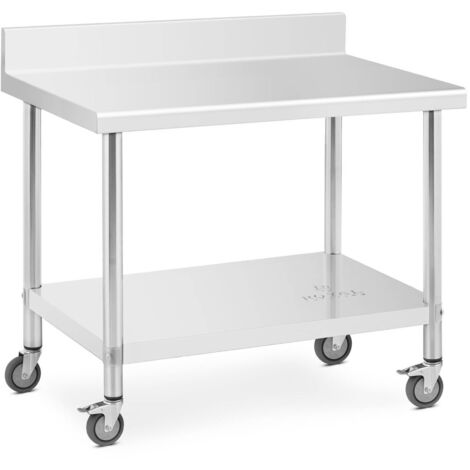 Table traiteur en métal sur roulettes avec étagère et rebord, ACIER, 70 ...