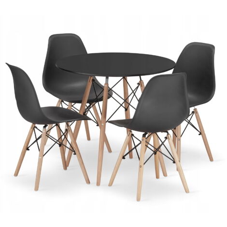 Ensemble table ronde TODI 80 cm noire + 4 chaises OSAKA noires