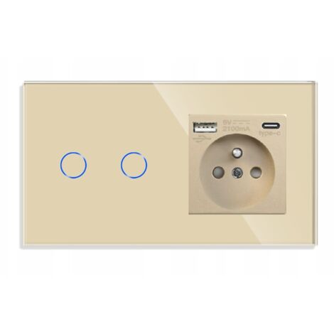DOUBLE INTERRUPTEUR TACTILE 2K AVEC INTERRUPTEUR EN VERRE PRISE USB-C