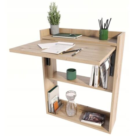 Bureau mural pliant artisanal avec armoire, étagère, bibliothèque