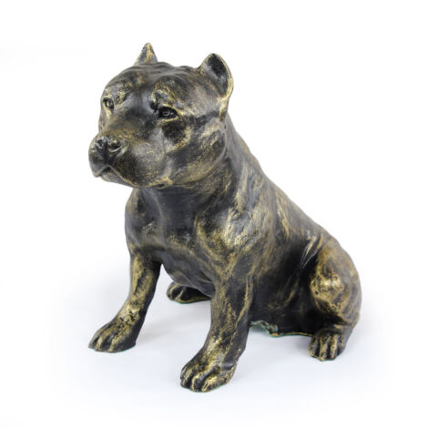 Statuette Amstaff Art-Dog figurine de chien assis pour bureau en bronze ...