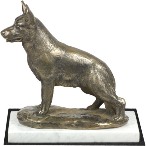 Berger allemand, alsacien - statuette de chien, figure sur marbre blanc ...