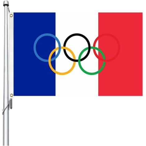 Drapeau olympique aux couleurs de la France, JO 2024, bannière 90 x 150 cm