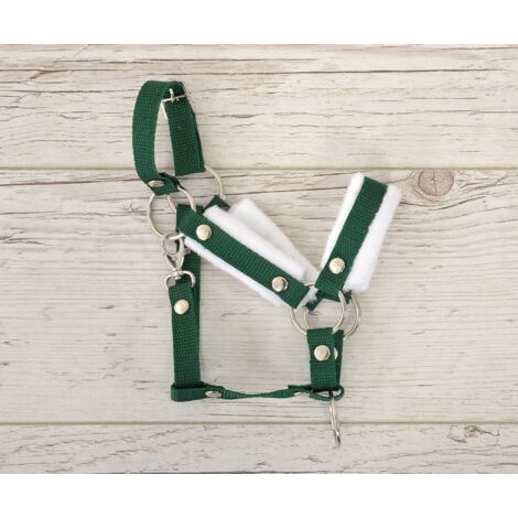 Licol réglable Hobby Horse A3, vert bouteille avec fourrure blanche