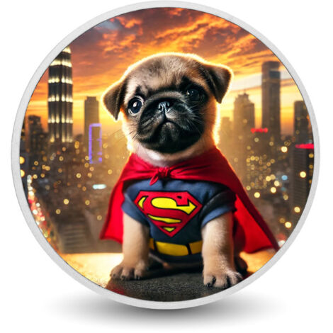 Pièce de 1 oz argentée Superpug au coucher du soleil