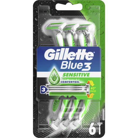 Rasoir jetable Gillette Blue3 Sensitive pour homme, lot de 6