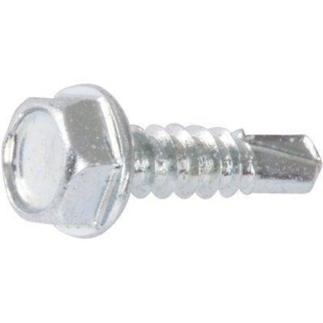 Vis autoperceuse tête hexagonale avec embase acier zingué blanc entièrement filetées, diamètre 5 ...
