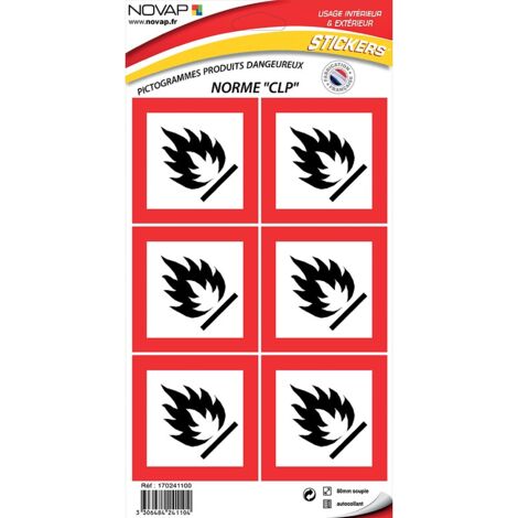 Pictogramme adhésif produit inflammable Norme CLP 80mm de côté planche ...