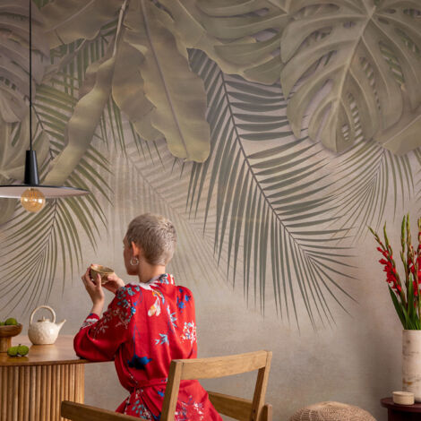 Papier peint intissé feuilles tropicales déco chambre à coucher ...