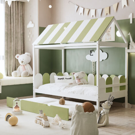 Lit enfant 90x190cm avec lit gigogne, lit cabane pour garçons et filles ...