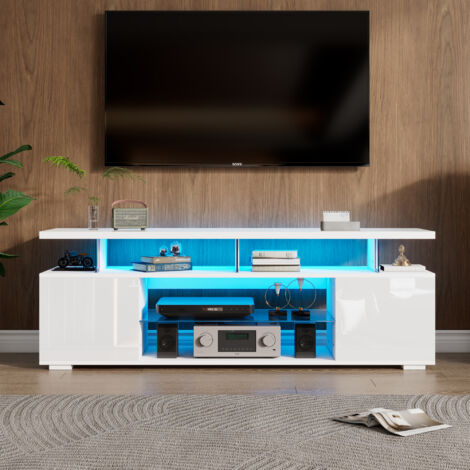 Support TV moderne haute brillance avec LED, armoire TV en verre et ...