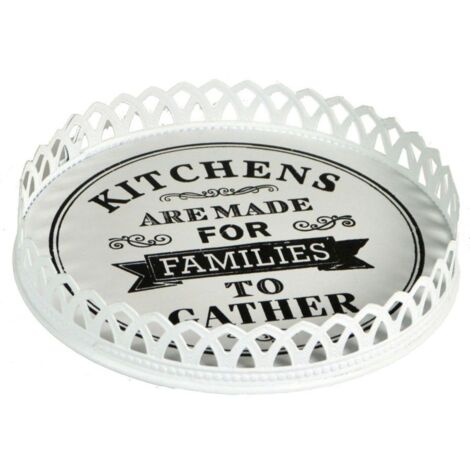 Plateau en métal blanc de cuisine rond ø25xh8,5x4 cm