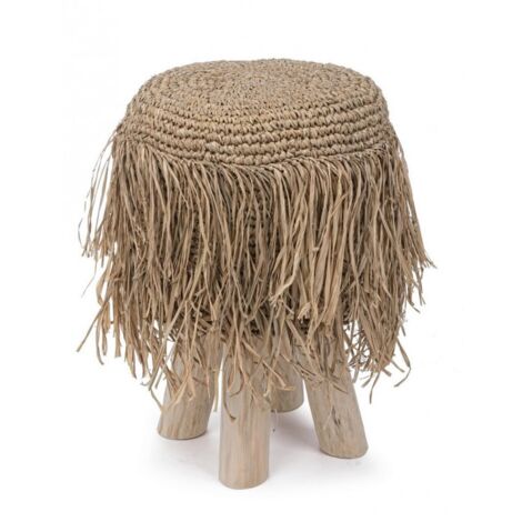 Tabouret Florinda G02 H45 en Teck Naturel avec Assise en Fibre Naturelle