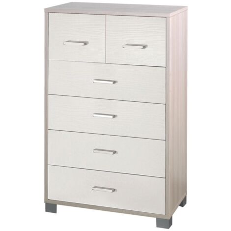 Commode haute à six tiroirs en olivier blanc 70x41x h112 cm