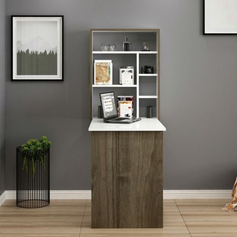 Escritorio plegable de nuez y blanco 93x58x157