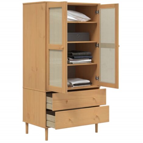 Furniture Limited - Garde-robe SENJA aspect rotin marron bois