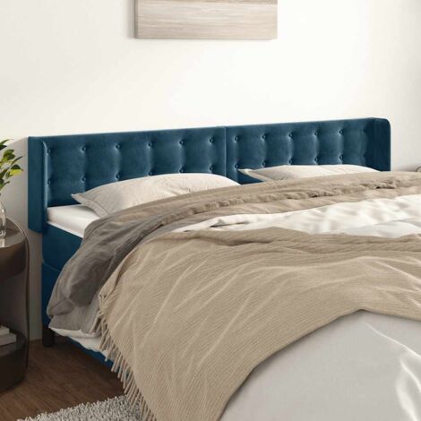 Tête de lit en velours bleu nuit pour lit double design contemporain ...