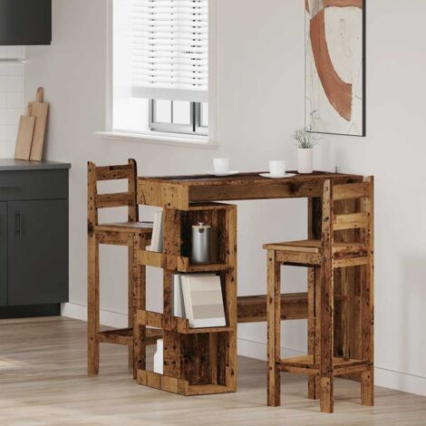 Table haute cuisine avec rangement vieux bois pour studio et salon ...