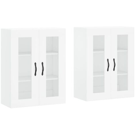 Meuble de rangement mural lot de 2 placards suspendus blancs bois ...