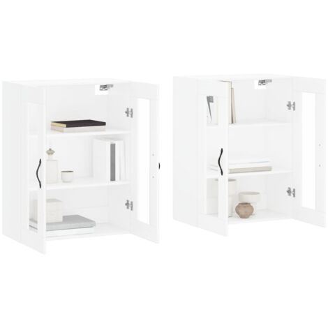Meuble de rangement mural lot de 2 placards suspendus blancs bois ...