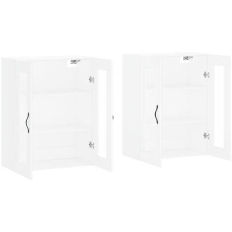Meuble de rangement mural lot de 2 placards suspendus blancs bois ...
