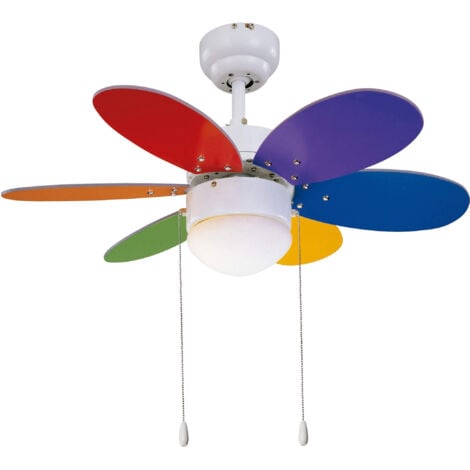 Ceiling Fan Rainbow Color with Light and Pull Cords