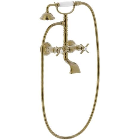 Mélangeur bain‑douche Laiton Vieilli avec douchette et flexible double ...