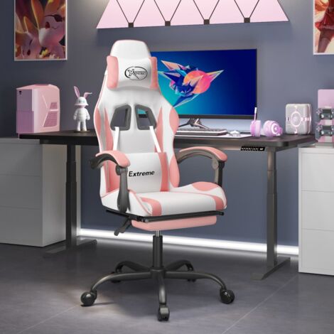 Furniture Limited - Sedia da Gaming con Poggiapiedi Bianco e Rosa