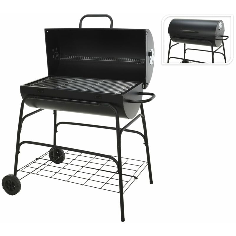 BBQ Charcoal Grill on Wheels Cylinder Shape ProGarden