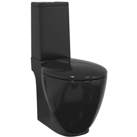 Ceramic Toilet Back Water Flow Black vidaXL