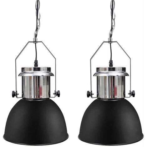Ceiling Lamp 2 pcs Height-adjustable Modern Black Metal vidaXL