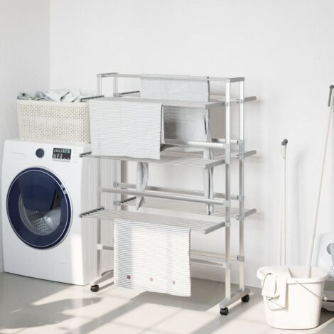 Laundry Drying Rack with Wheels 89x64x129 cm Aluminium vidaXL