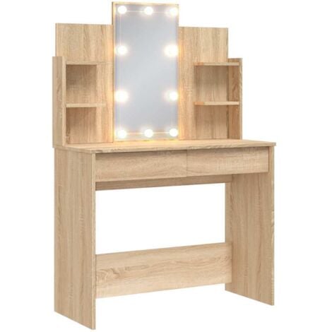 Dressing Table with LED Lights Sonoma Oak 96x40x142 cm vidaXL