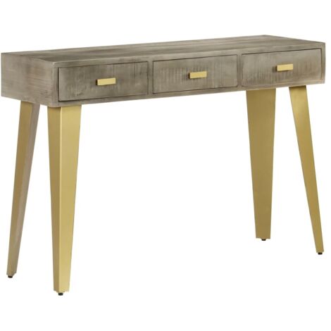 Console Table Solid Mango Wood Grey with Brass 110x35x76 cm vidaXL