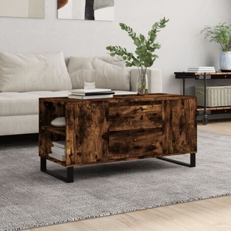 Coffee Table Smoked Oak 102x44.5x50 cm Engineered Wood vidaXL