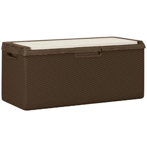 Garden Storage Box with Seat Cushion Brown 350 L PP vidaXL