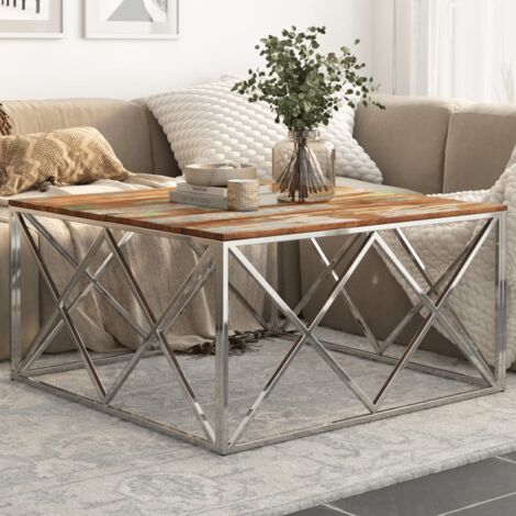 Coffee Table Silver Stainless Steel and Solid Reclaimed Wood vidaXL