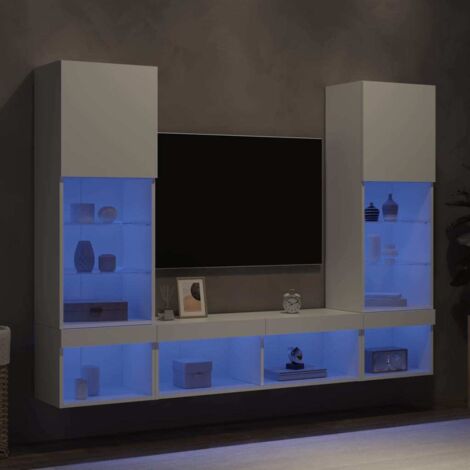 5 Piece TV Wall Units with LED White Engineered Wood vidaXL