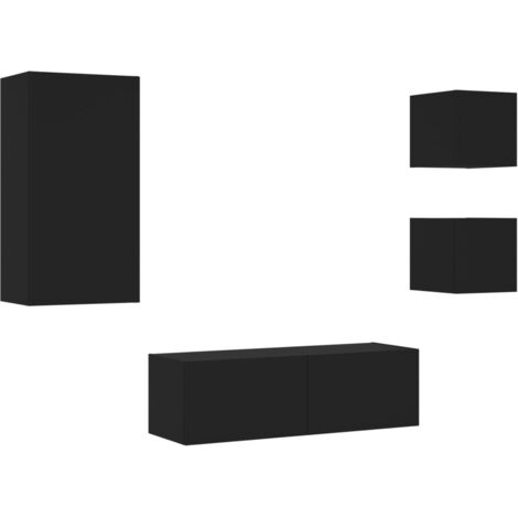 4 Piece TV Wall Cabinets with LED Lights Black vidaXL