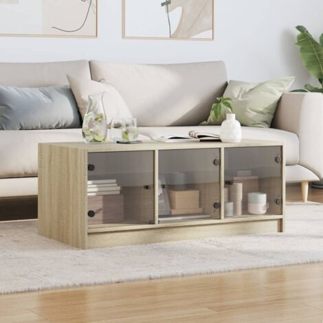 Coffee Table with Glass Doors Sonoma Oak 102x50x42 cm vidaXL