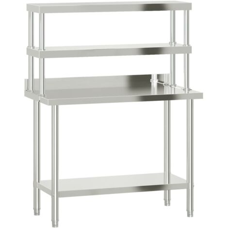Kitchen Work Table with Overshelf 110x55x150 cm Stainless Steel vidaXL