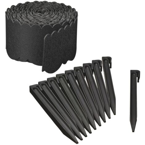 Garden Decorative Border Edging Set H13 cmx12 m with Spike Black Nature