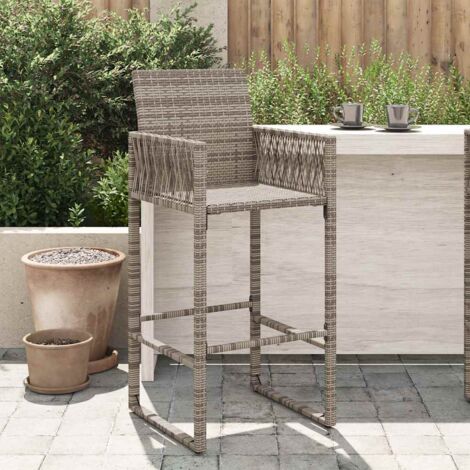 Garden Bar Stools 2 pcs Grey Poly Rattan vidaXL