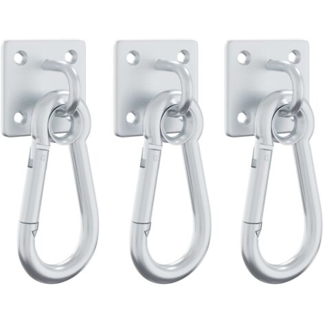 Eye Plates with Snap Hooks 3 pcs 360° Rotate Silver Steel vidaXL