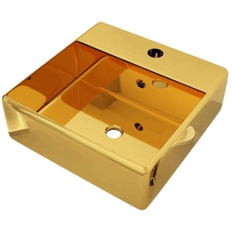 vidaXL Wash Basin with Overflow 41x41x15 cm Ceramic Gold