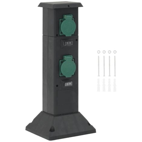 Outdoor Socket Column 4-Way Black and Green 16x16x39.5 cm vidaXL