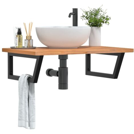 Basin Shelf Wall Mounted Steel and Solid Wood Beech vidaXL