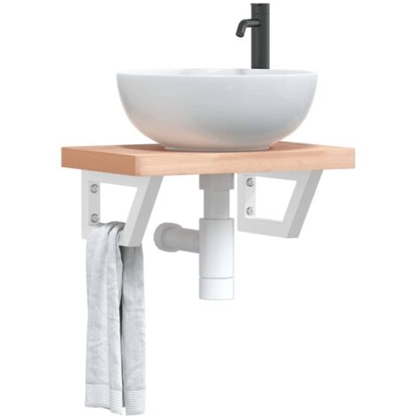 Basin Shelf Wall Mounted Steel and Solid Wood Beech vidaXL