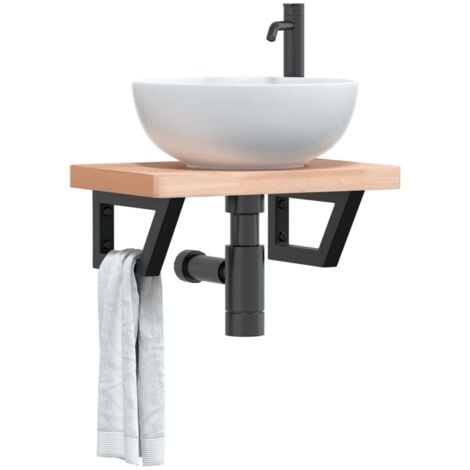 Basin Shelf Wall Mounted Steel and Solid Wood Beech vidaXL